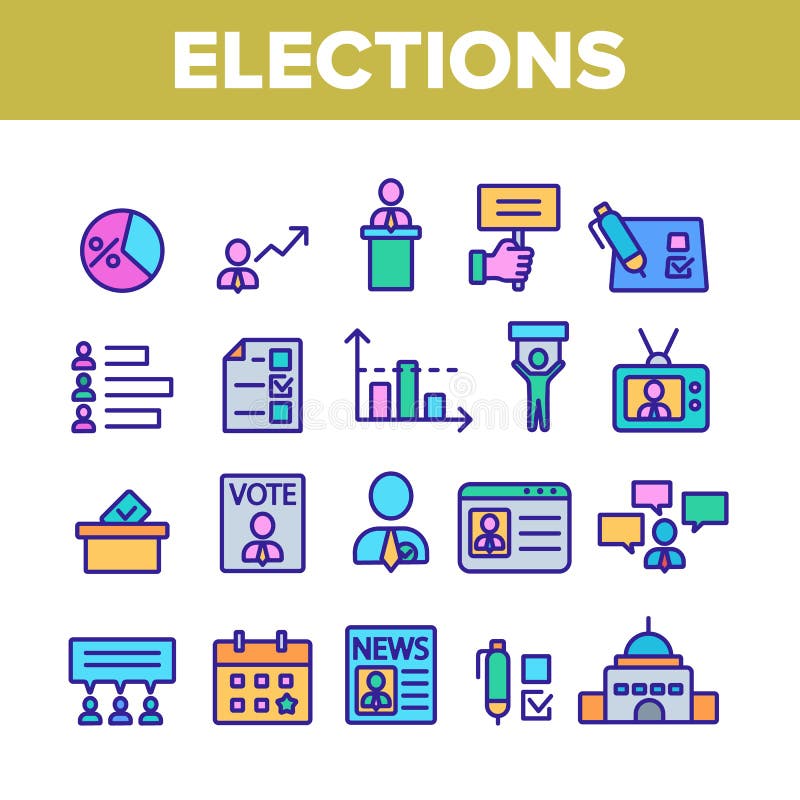 Elections Color Elements Vector Icons Set Stock Vector - Illustration ...