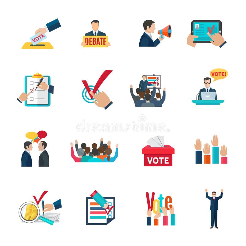 Elections and Voting Flat Icons Set Stock Vector - Illustration of ...