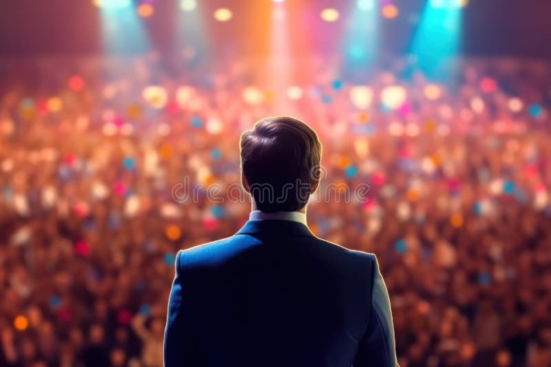 Elective Candidate on Election Campaign with Headset on Stage Stock ...