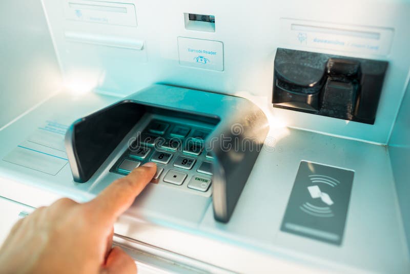 Elective Focus To ATM Keypad with Blur Finger Press on it Stock Photo ...