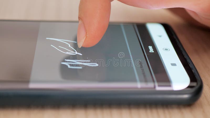 Electonic Signature with Finger in Phone Screen Stock Image - Image of ...