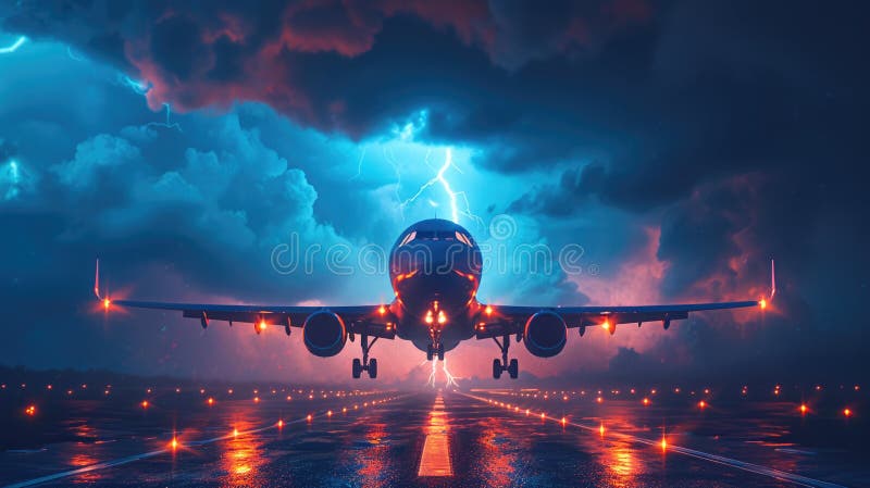 Electric Aviation Moment: Plane and Lightning. Stock Illustration ...