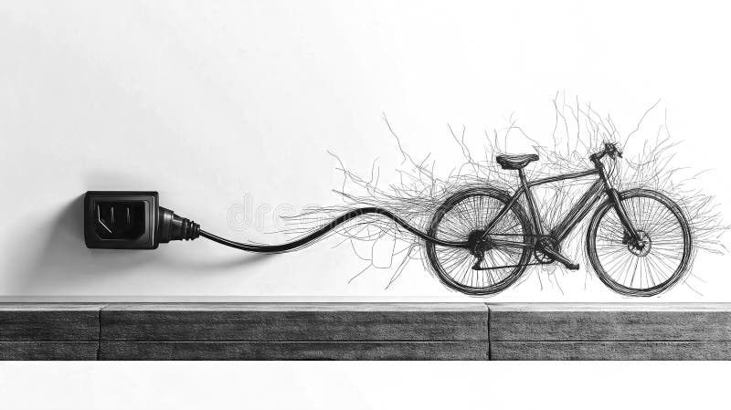 Electric Bicycle Being Charged from Wall Socket Stock Illustration ...