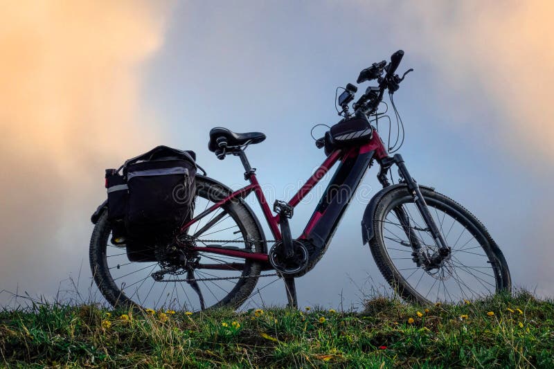Electric Bike with Panniers Stock Photo - Image of wheels, activity ...