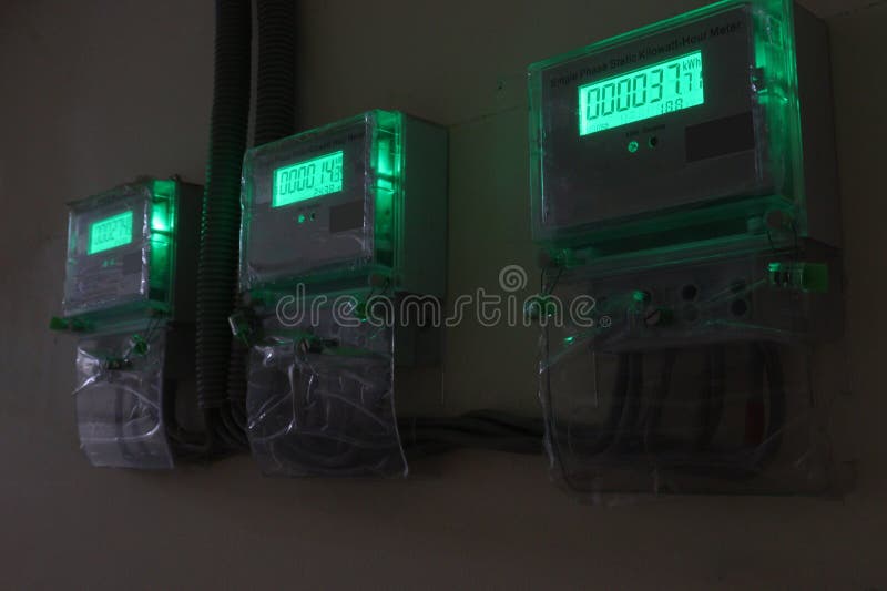 Electric Billing Meters and Wires on Board Stock Photo - Image of ...