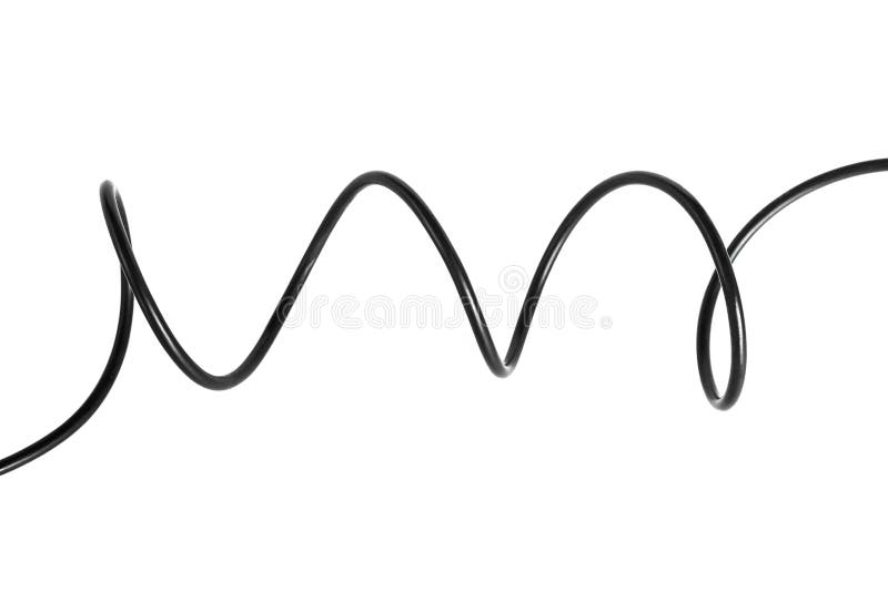 Electric Black Wire Cable Curled Shaped Isolate on White Background ...