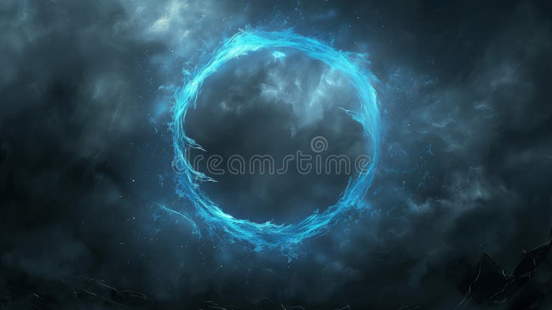 An Electric Blue Circle of Fire in Space, Surrounded by Darkness Stock ...