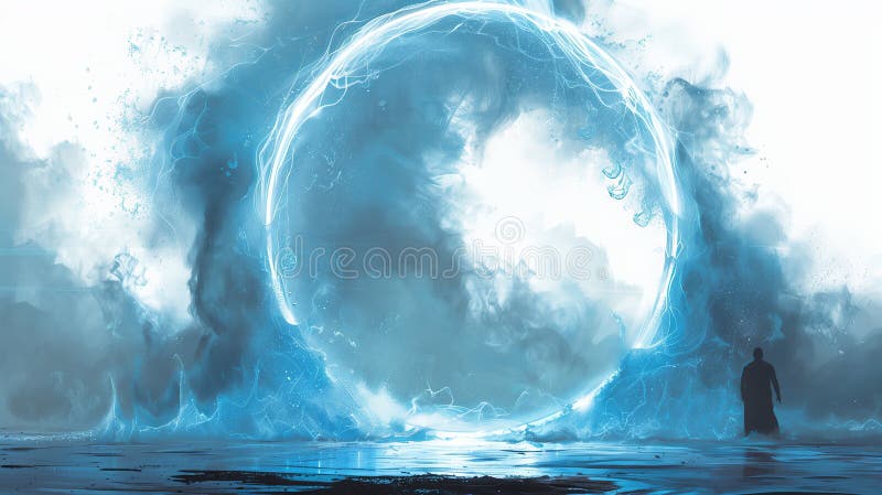 An Electric Blue Circle of Fire in Space, Surrounded by Darkness Stock ...