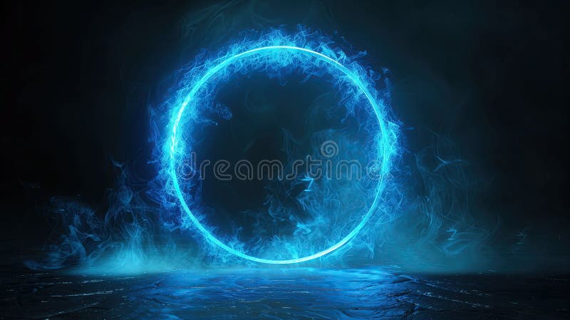 An Electric Blue Circle of Fire in Space, Surrounded by Darkness Stock ...