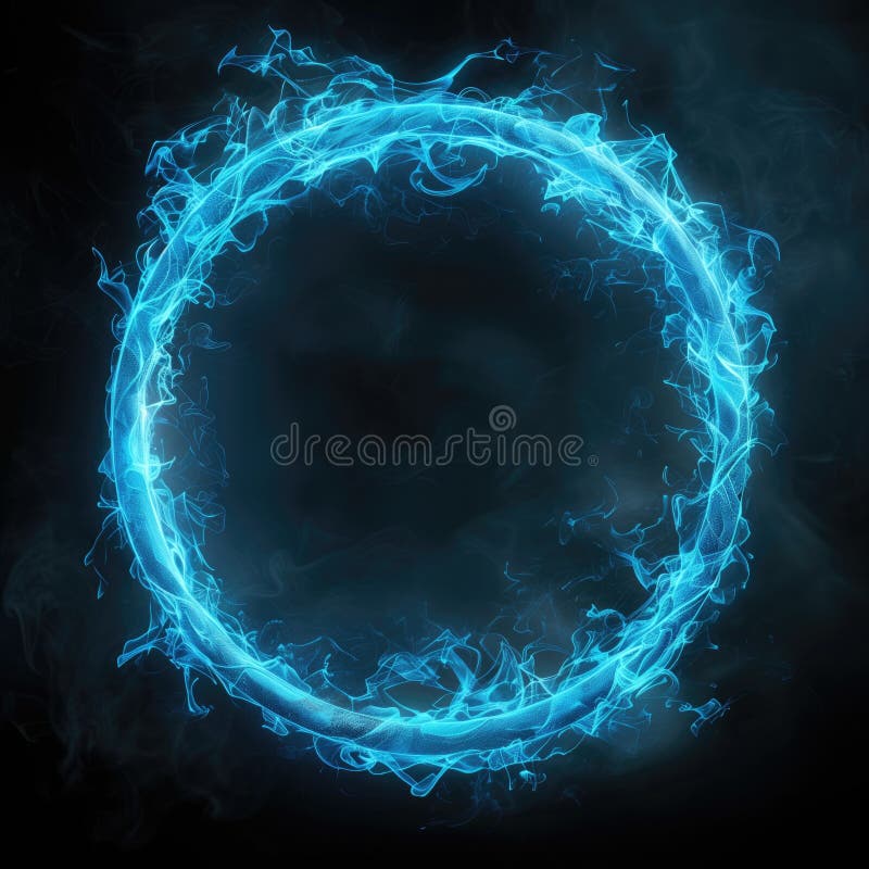 An Electric Blue Circle of Fire in Space, Surrounded by Darkness Stock ...