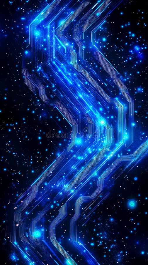 Electric Blue Circuit Pattern with Stars in a Dark Cosmic Background ...