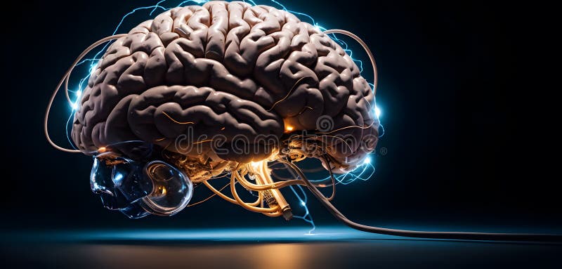 A Computer Generated Image of a Human Brain Surrounded by Wires Stock ...