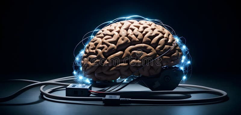 A Computer Generated Image of a Human Brain Surrounded by Wires Stock ...
