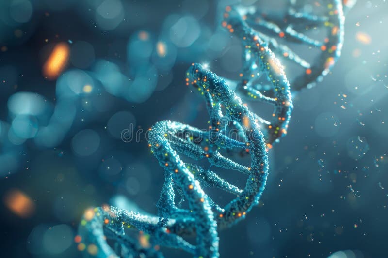 Electric Blue DNA Helix in a Glowing Network of Connections, Portraying ...