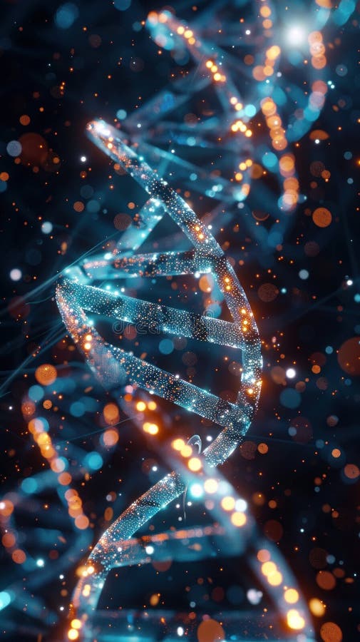 An Electric Blue DNA Molecule in Liquid on a Dark Background Stock ...