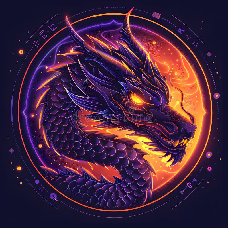 Electric Blue Dragon Head in a Circular Pattern, Surrounded by Darkness ...