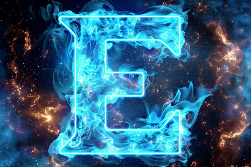 Electric Blue Energy Letter E in Cosmic Clouds Sci Fi Display of ...