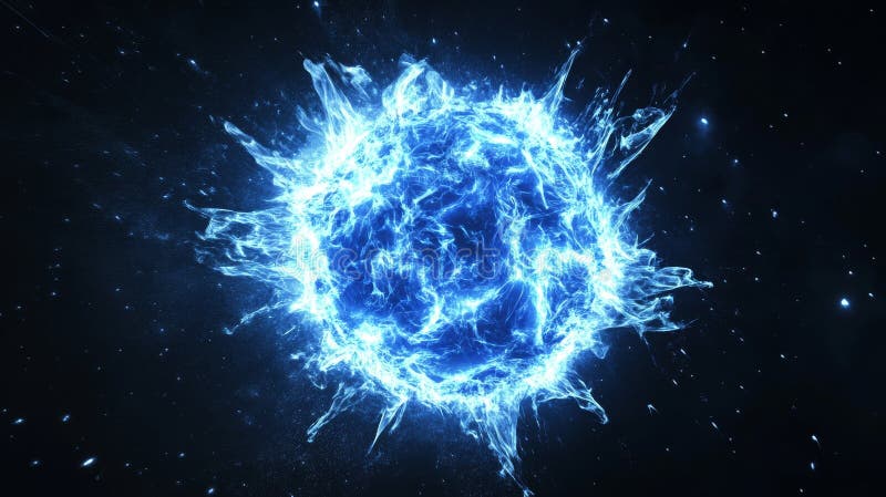 Electric Blue Energy Sphere with Glowing Particles in Space, Cosmic ...