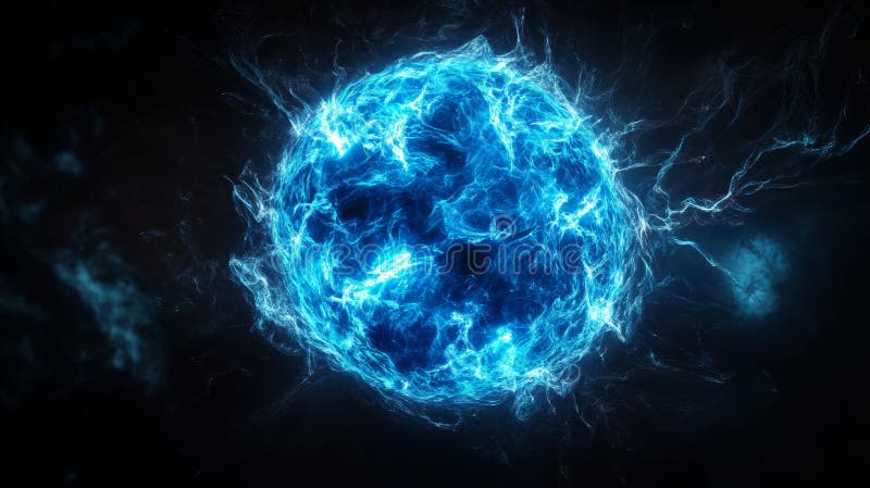 Electric Blue Energy Sphere Radiating in Darkness, Abstract Light and ...