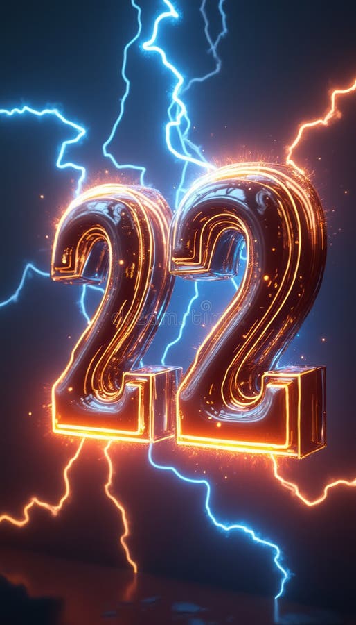 Electric Blue and Fiery Orange Numbers 22 Surrounded by Dynamic ...