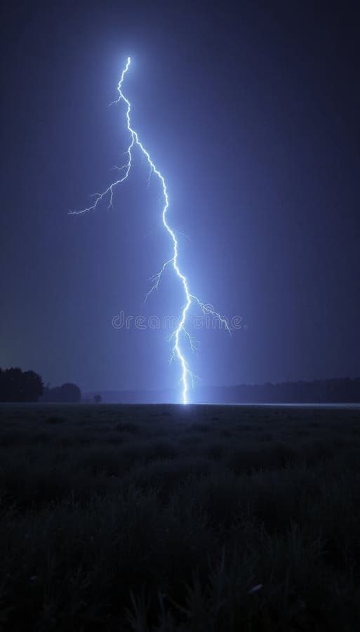 Electric Blue Flash Illuminates a Field at Night, Countryside ...
