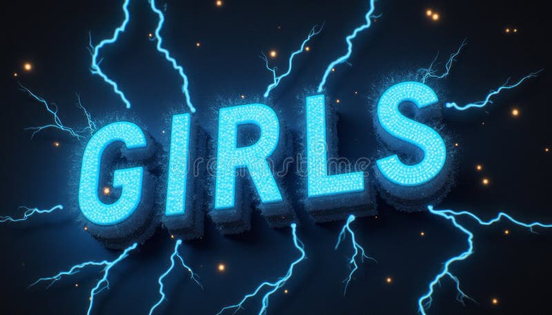 Electric Blue GIRLS Text Illuminated with Vibrant Lightning Effects ...