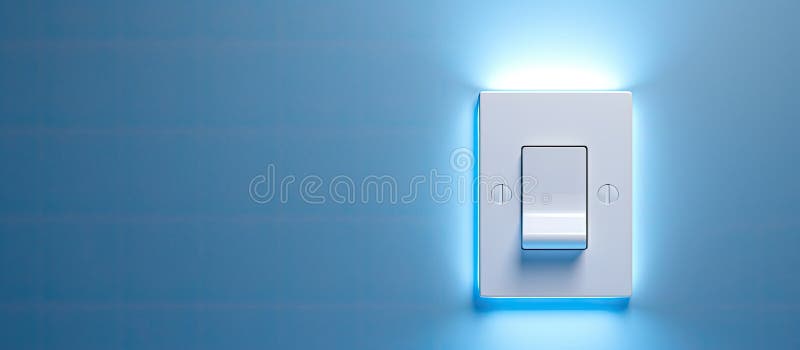 Electric Blue Light Switch on Blue Wall, Creating Symmetry in Rectangle ...