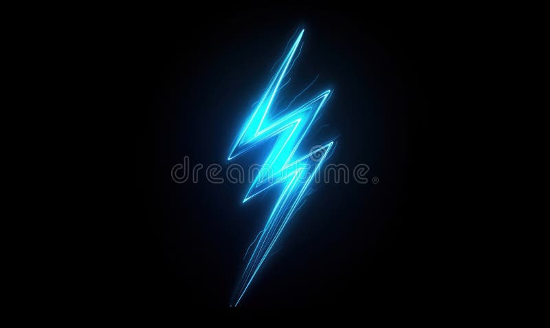 Electric Blue Lightning Bolt Design with Glowing Neon Effect on Black ...