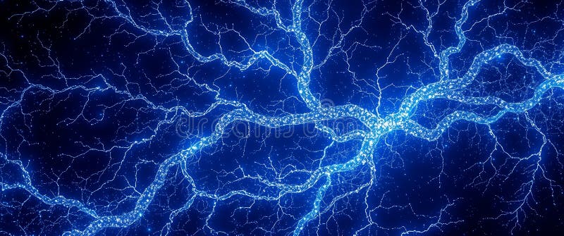 Electric Blue Lightning Bolts Across Dark Background Stock Illustration ...
