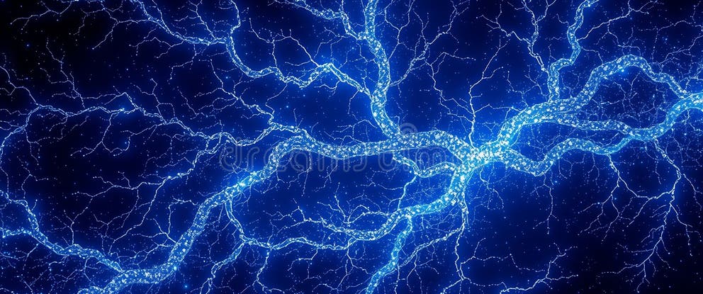 Electric Blue Lightning Bolts Across Dark Background Stock Illustration ...