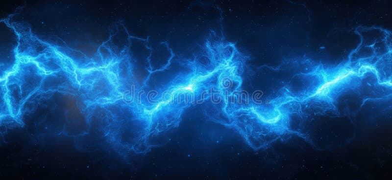 Electric Blue Lightning Bolts in Cosmic Space Background with Stars and ...