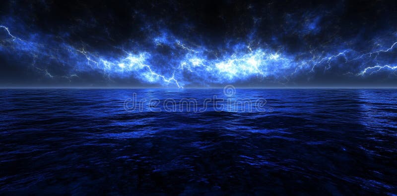 Electric Blue Lightning Illuminated the Enigmatic Ocean Waves during a ...