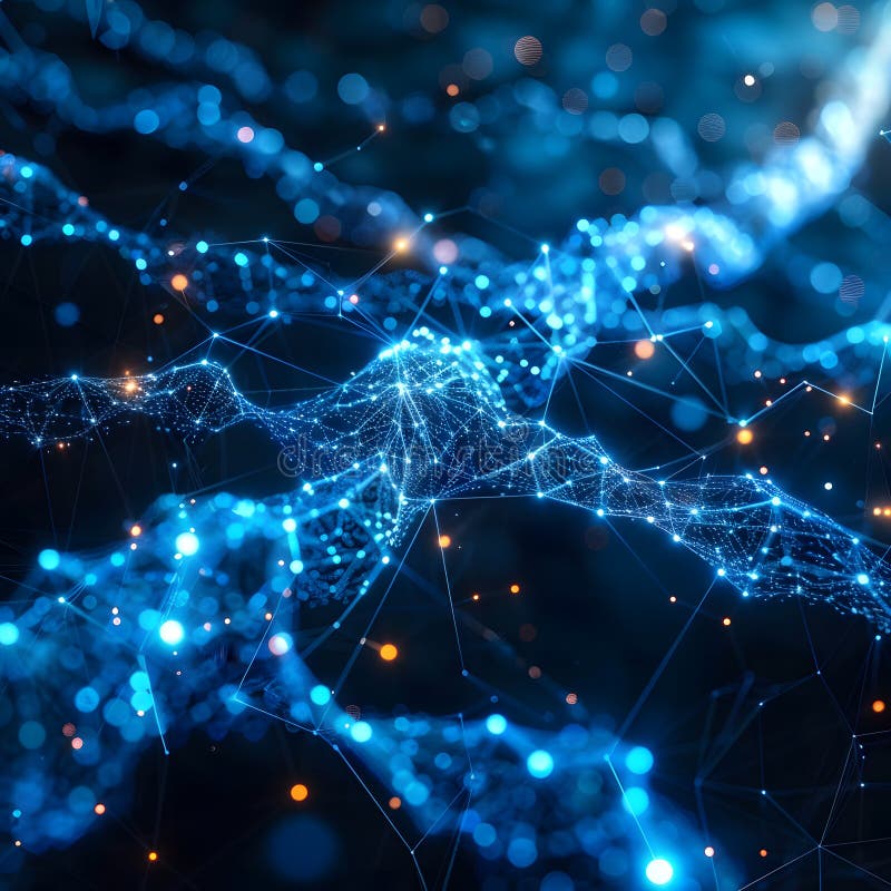 Electric Blue Lines and Dots Form a Fluid Pattern in the Darkness of ...