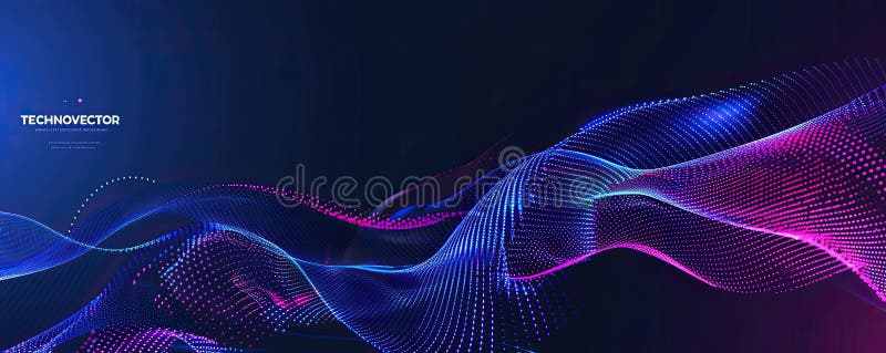 Electric Blue and Magenta Dots in a Purple Wave on a Dark Blue ...