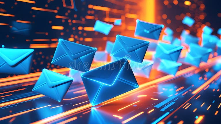 Electric Blue Mail Stream in a Digital Current Stock Illustration ...