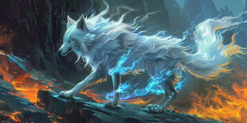 Electric Blue Mythical Creature in Dark CG Artwork Stock Illustration ...