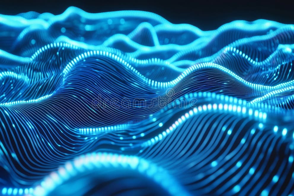 Electric Blue Neon Waves, Pulsing in a Futuristic and High-tech Pattern ... Electric Blue Neon Waves, Pulsing in a Futuristic and High-tech Pattern ...
