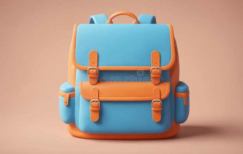 Electric Blue and Orange Backpack Resting on Table Stock Image - Image ...