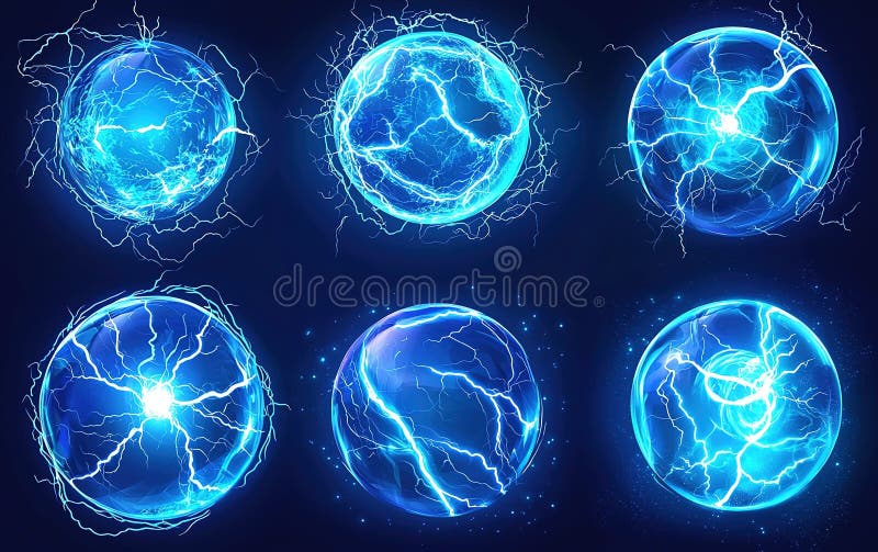 Electric Blue Orbs with Dynamic Lightning Effects on a Dark Background ...