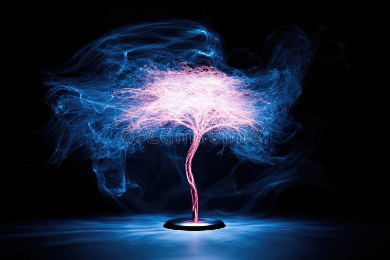 Electric Blue and Pink Plasma Tree Lights Up Against Dark Background ...