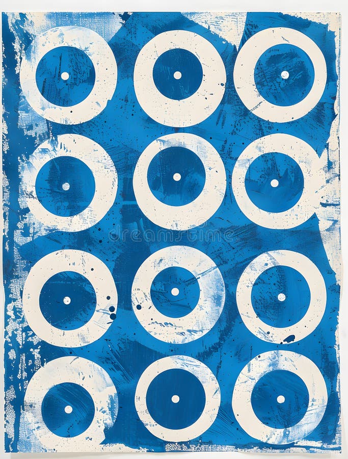 Electric Blue Rectangle with White Circle Pattern, Symmetrical Visual ...