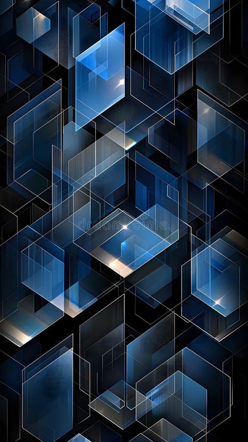 Electric Blue Rectangles Floating in Symmetry on Black Backdrop Stock ...