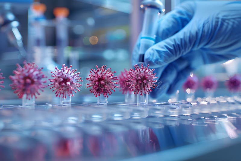 Electric Blue Science Font in a Laboratory Working on a Virus Stock ...