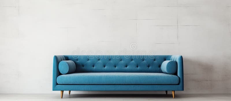 Electric Blue Studio Couch in Front of a White Wall Stock Photo - Image ...