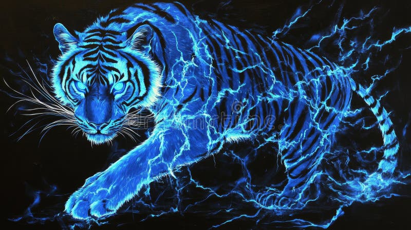 Electric Blue Tiger Artwork with Glowing Lightning Effect Stock Image ...