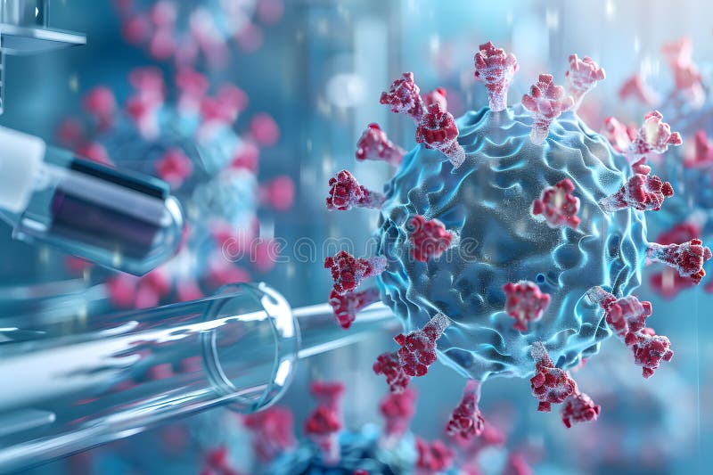 An Electric Blue Virus Injected into a Petal Pattern Syringe Stock ...