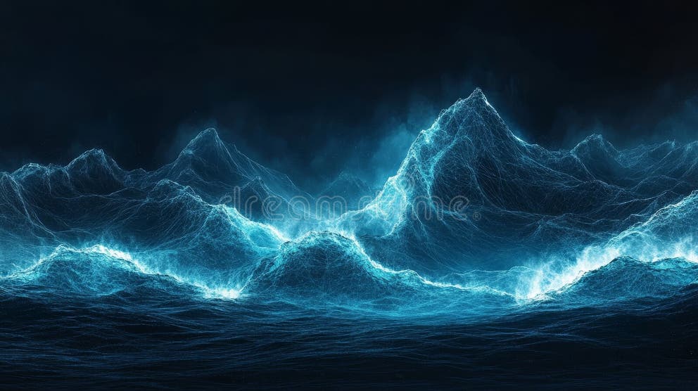 Electric Blue Wave Network, Abstract Digital Landscape, Seamless ...