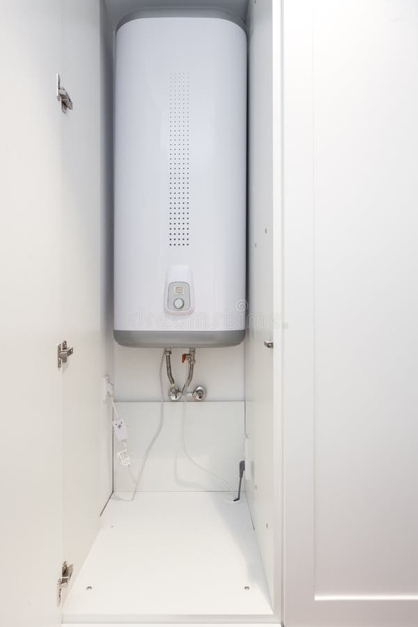 Electric Boiler Wall Water Heater in Bathroom. Stock Image - Image of ...