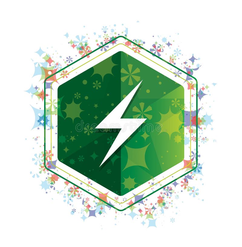 Electric Bolt Icon Floral Plants Pattern Green Hexagon Button Stock ...