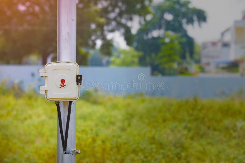 Electric Box with Danger Symbol on Street Electric Poll Stock Image ...